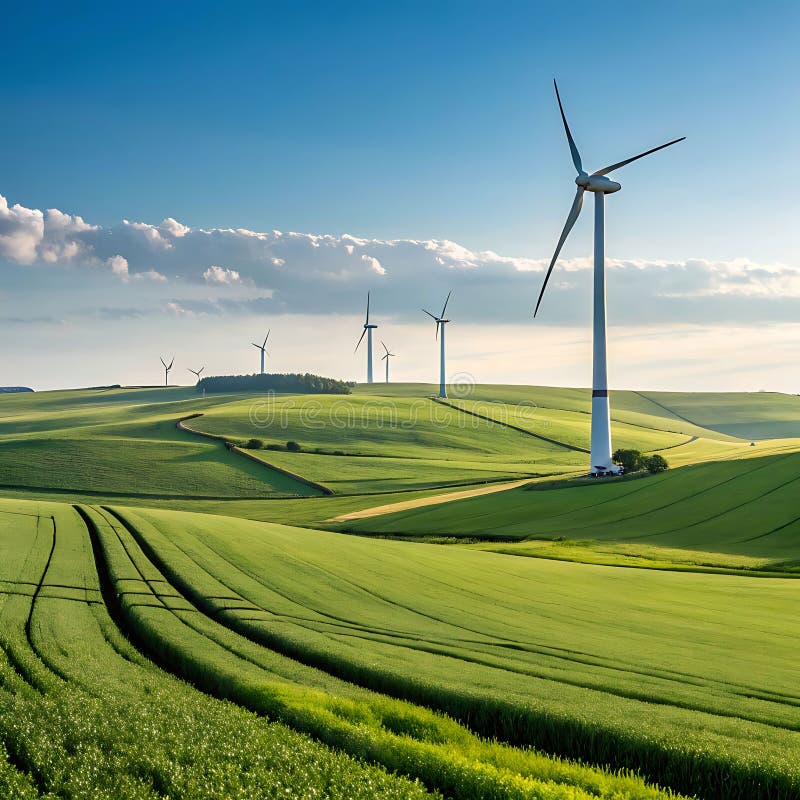 Modern Wind Farm with Turbines and Fields Stock Illustration - Illustration of landscape, farm ...