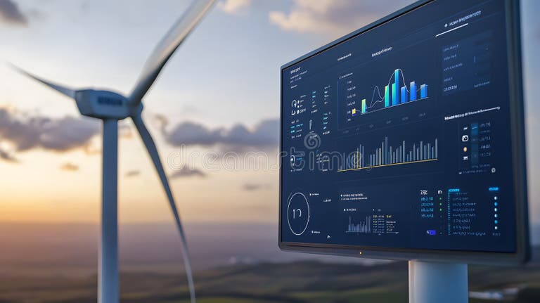 Wind Turbine with Energy Data Analytics Dashboard Stock Image - Image ...
