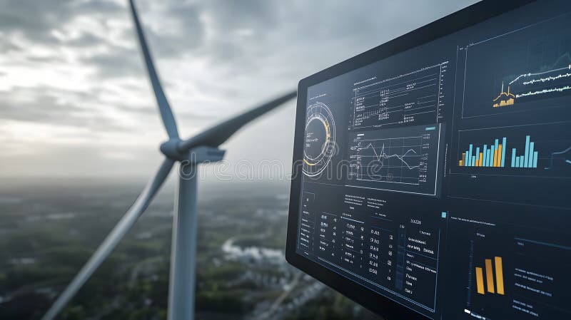 Wind Turbine with Energy Data Analytics Dashboard Stock Image - Image ...