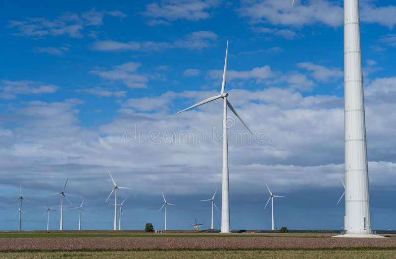 Modern Windmills in the Netherlands. Stock Photo - Image of blue ...