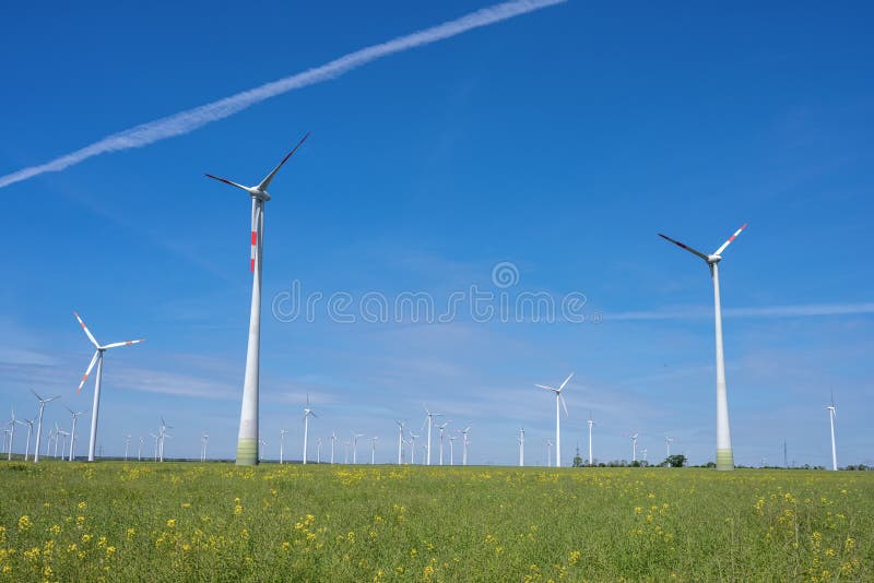 Modern Wind Wheels with a Clear Blue Sky Stock Photo - Image of ...