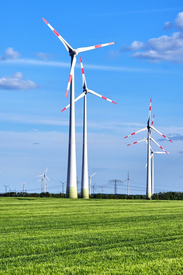 Modern Wind Wheels in a Cornfield Stock Image - Image of industrial ...