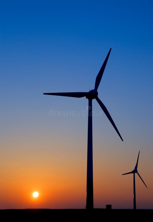 Modern Windmills Against Sunset Stock Image - Image of sunset, space ...