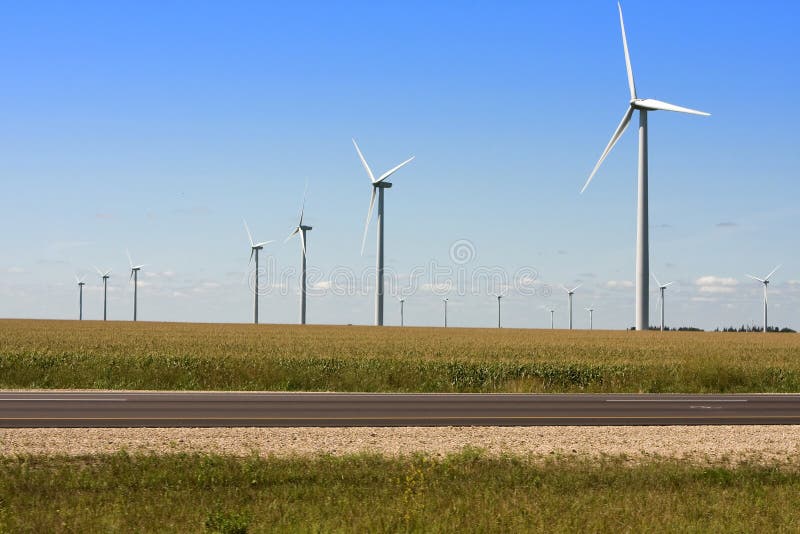 Modern Windmills Along the Interstate Stock Image - Image of road ...