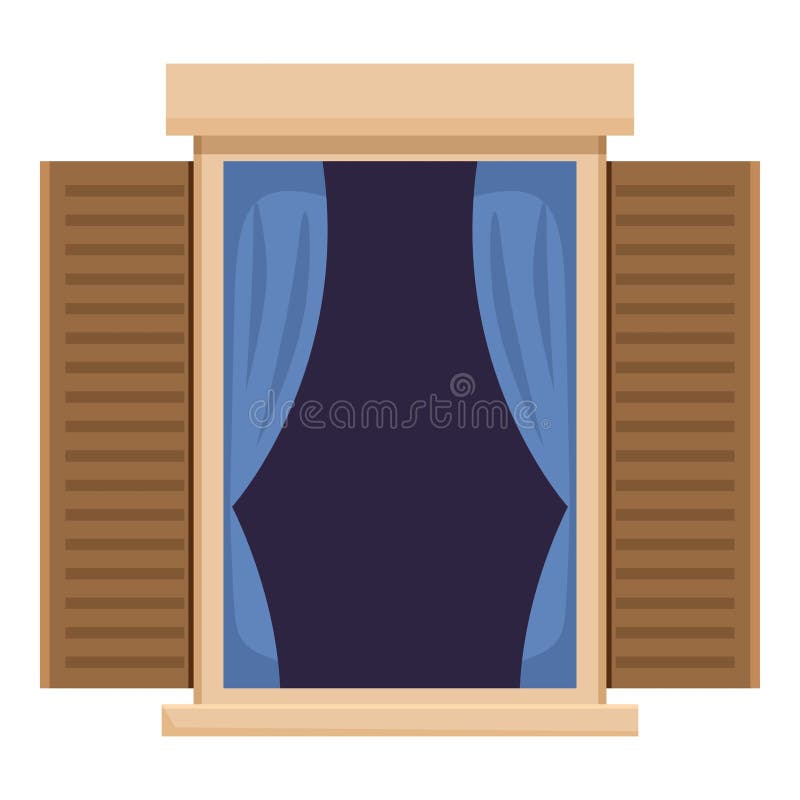 Modern Window with Blue Curtains Slightly Open Stock Illustration ...