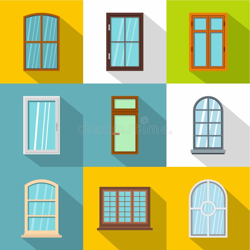 Modern Window Icons Set, Flat Style Stock Vector - Illustration of ...