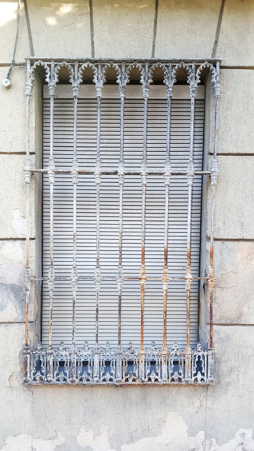 Modern Window with Security Shutters and Decorative Steel Bars. Stock ...