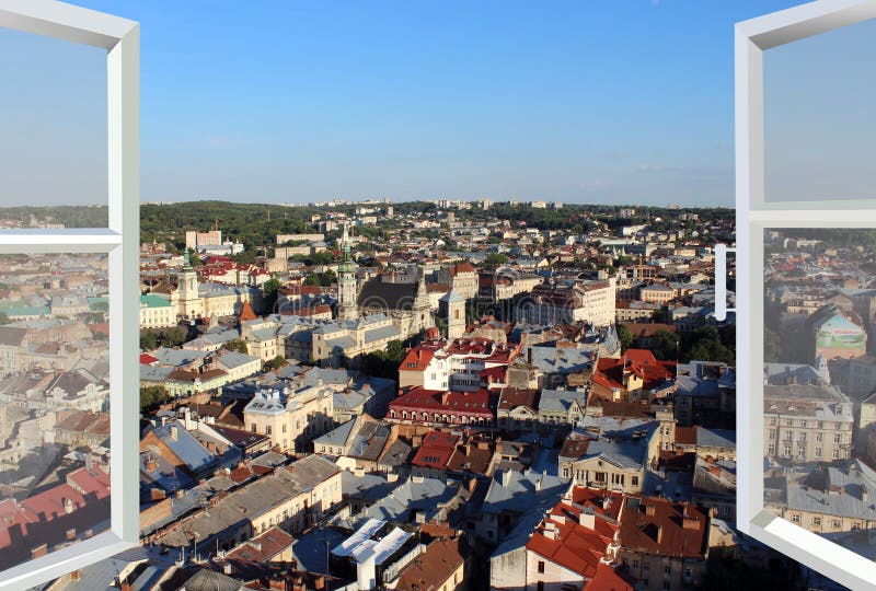 Modern Window with View To Lviv from Above Stock Photo - Image of ...