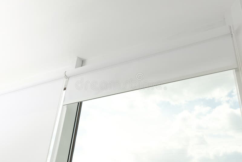 Modern Window with White Roller Blinds, Low Angle View Stock Photo ...