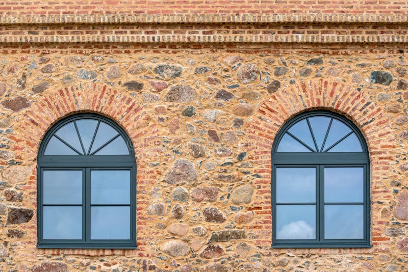 Modern Windows in the Old Brick Building Stock Photo - Image of urban ...