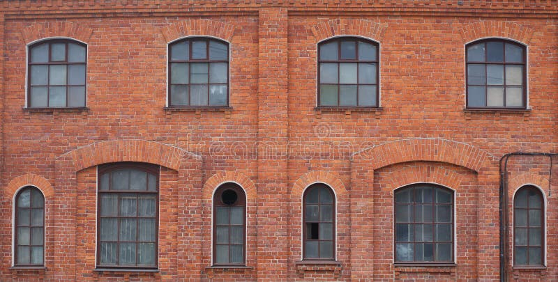 Modern Windows in the Old Red Brick Wall Stock Image - Image of rough ...