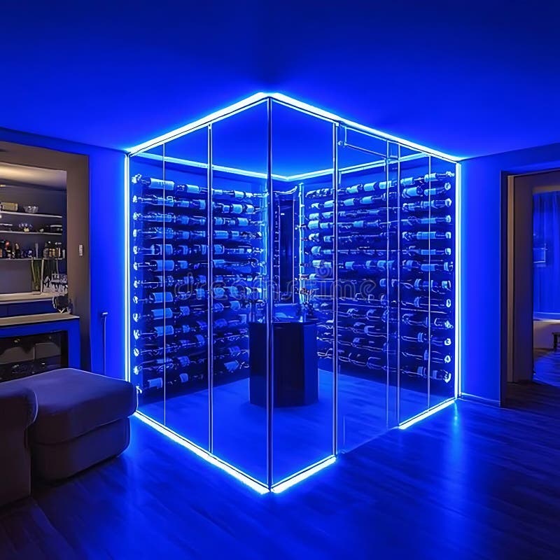 Modern Wine Cellar with Blue LED Lighting Stock Illustration ...