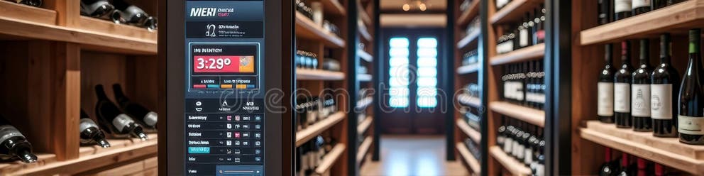 Modern Wine Cellar with Digital Menu Display in Upscale Wine Shop Stock ...