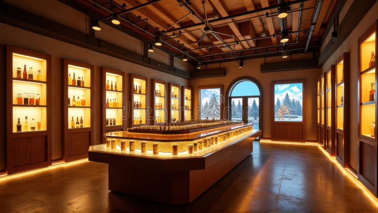 Modern Wine Cellar Interior with Window View Stock Illustration ...