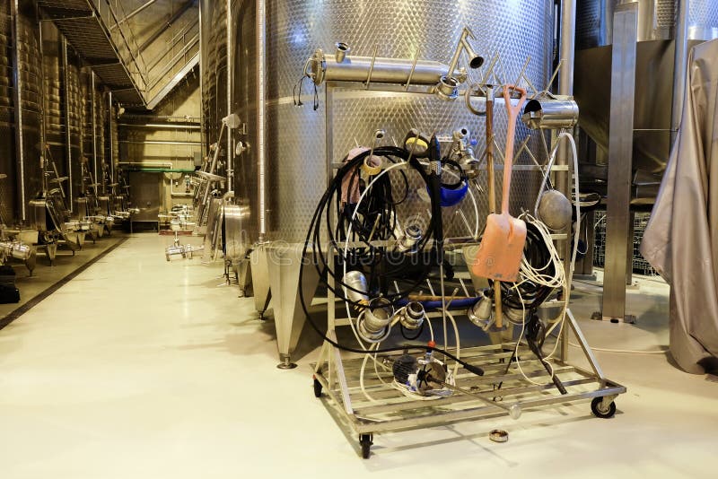 Modern Wine Cellar and Wine Making Tools Stock Image - Image of winery ...