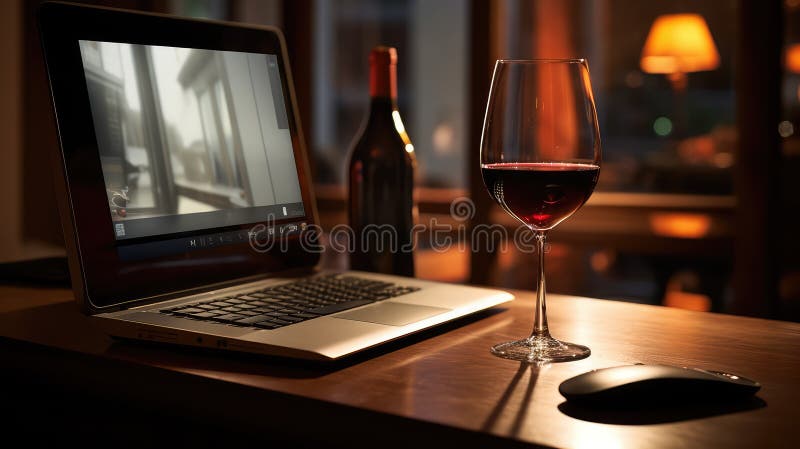 Modern wine and computer stock illustration. Illustration of inviting ...