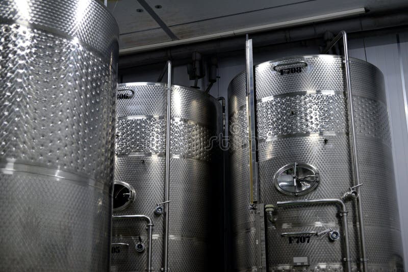 Modern Wine Cellar with Stainless Steel Tanks Stock Image - Image of ...