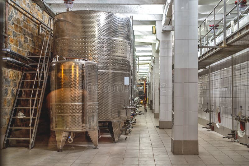 Modern Wine Factory with New Large Tanks for the Fermentation Stock ...