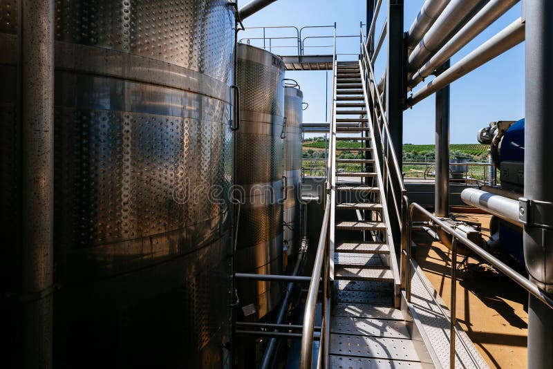 Modern Winery Production Line. Large Tanks for Fermentation Stock Image ...