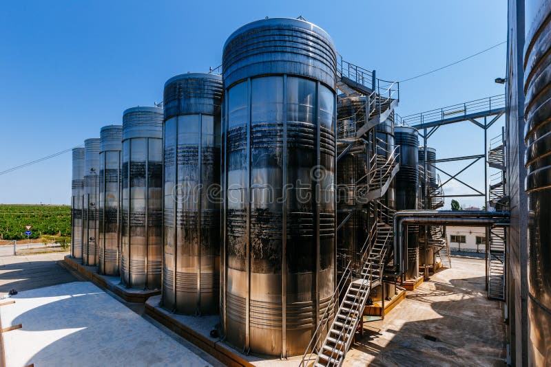 Modern Winery Production Line. Large Tanks for Fermentation Stock Image ...