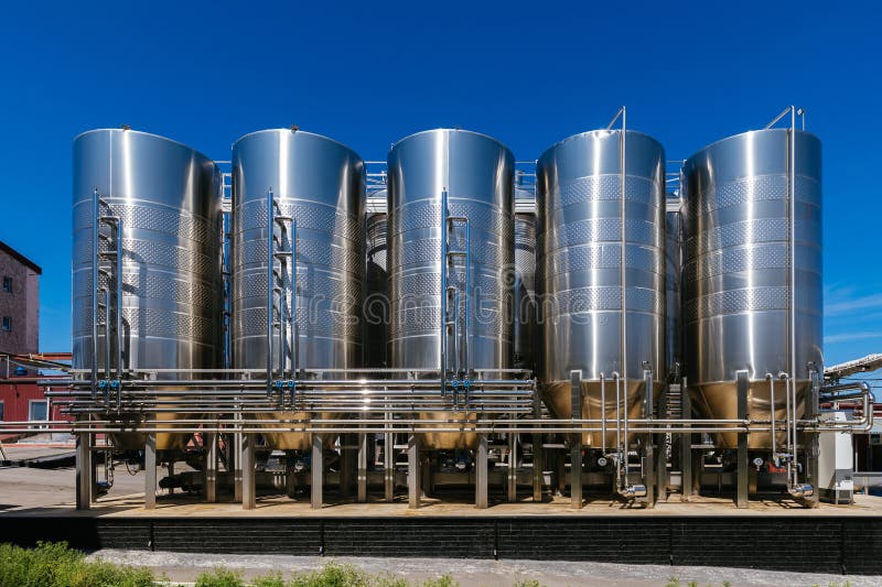 Modern Winery Production Line. Large Tanks for Fermentation Stock Image ...