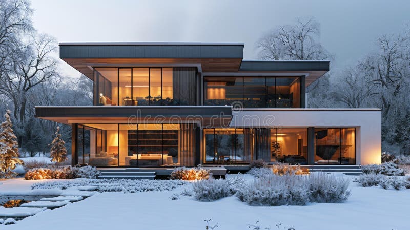 Modern Winter House - Generative Ai Stock Illustration - Illustration ...