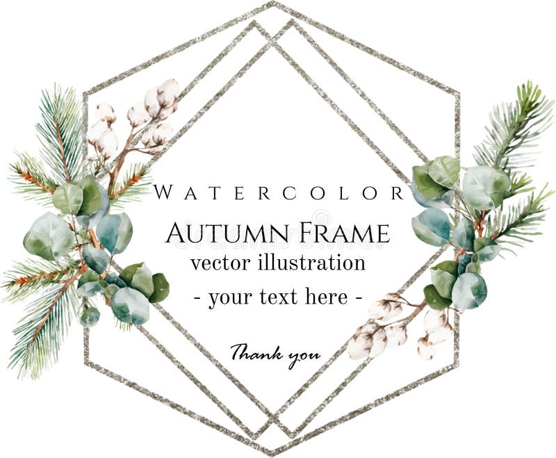 Modern Winter Invitation Card, Vector Template with Watercolor Silver ...