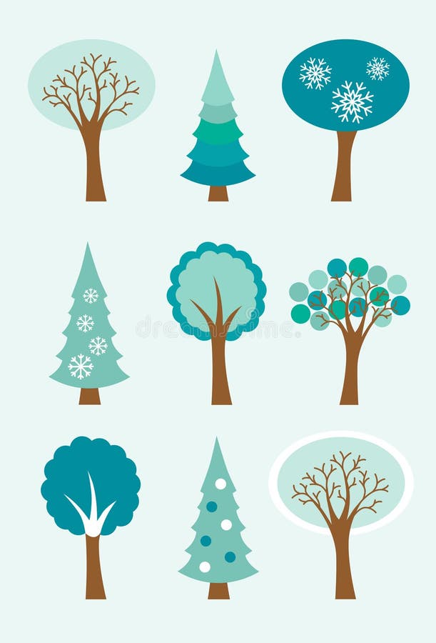 Modern Winter Trees Icons Illustrations 2 Stock Vector - Illustration ...
