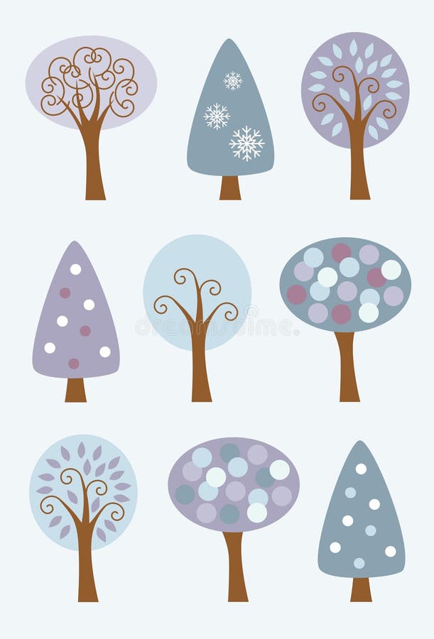 Modern Winter Trees Icons Illustrations 2 Stock Vector - Illustration ...