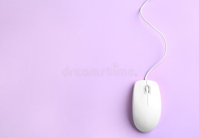 Modern Wired Optical Mouse on Lilac Background. Space for Text Stock ...