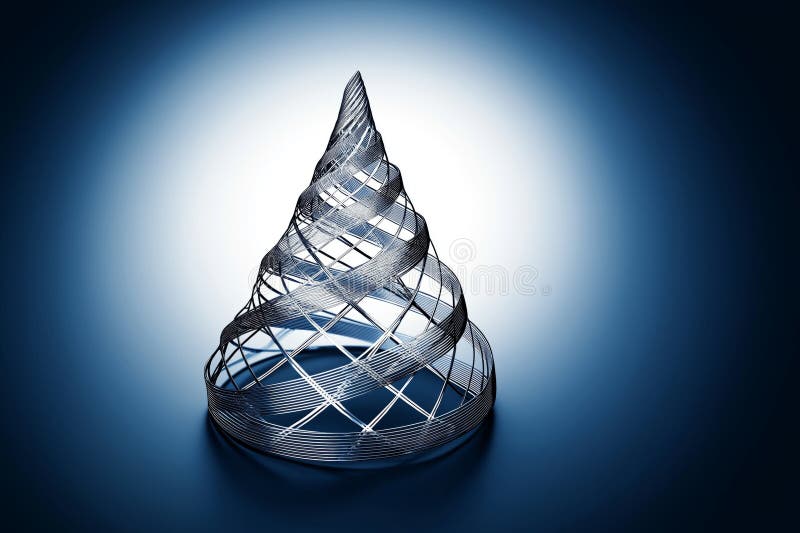 Modern Wireframe Christmas Tree Sculpture Against a Serene Blue ...