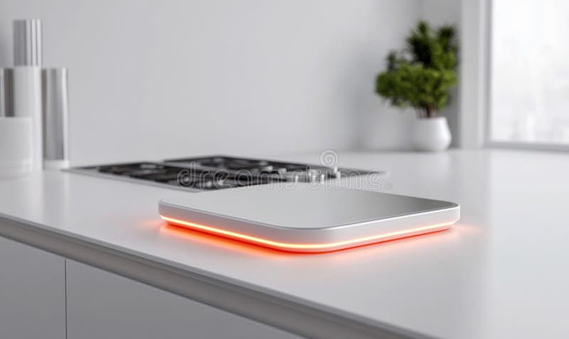 Modern Wireless Charging Pad on Pristine Kitchen Counter Stock ...