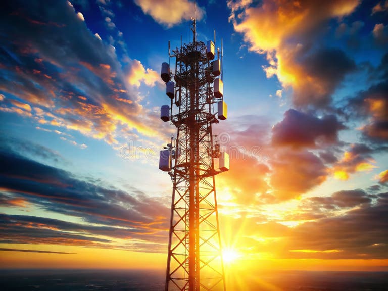 Modern Wireless Communication Tower Soars Against a Pristine Blue Sky a ...