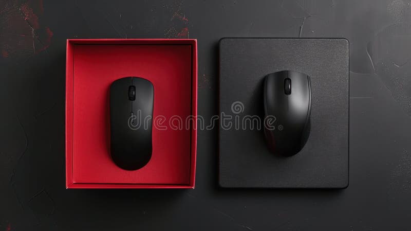 Modern Wireless Computer Mice in Cardboard Packaging on Black ...