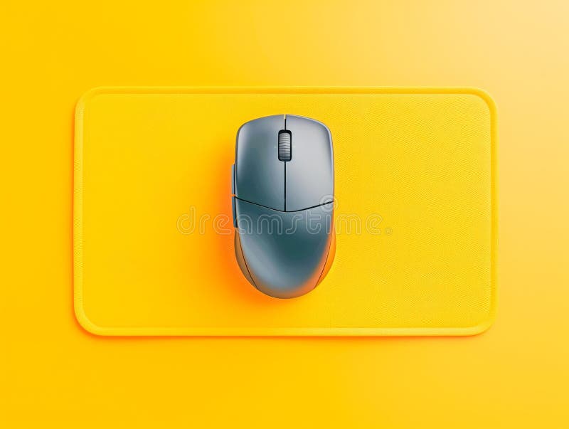 Modern Wireless Computer Mouse on Bright Yellow Mousepad Minimalist ...