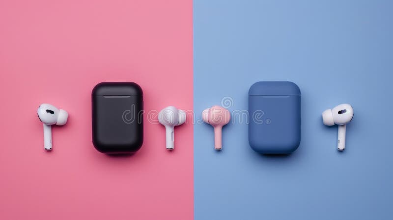 Modern Wireless Earbuds Cases Pink Blue Background Stock Photos - Free ...