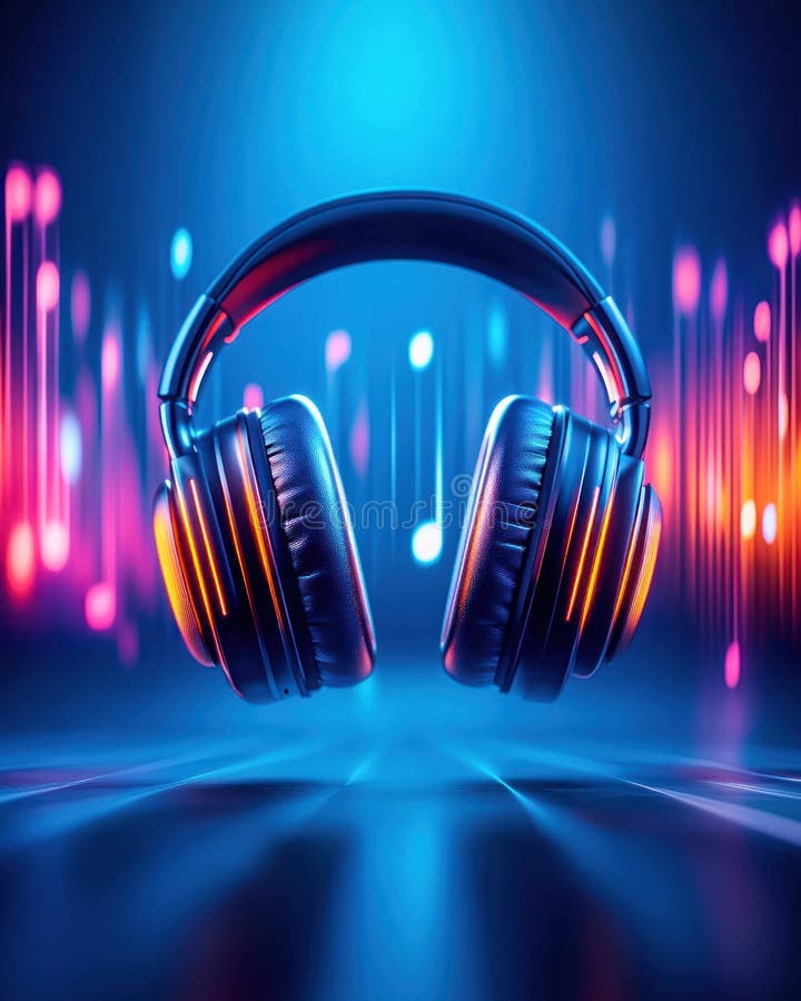 Modern Wireless Headphones with Vibrant Sound Waves Stock Illustration ...