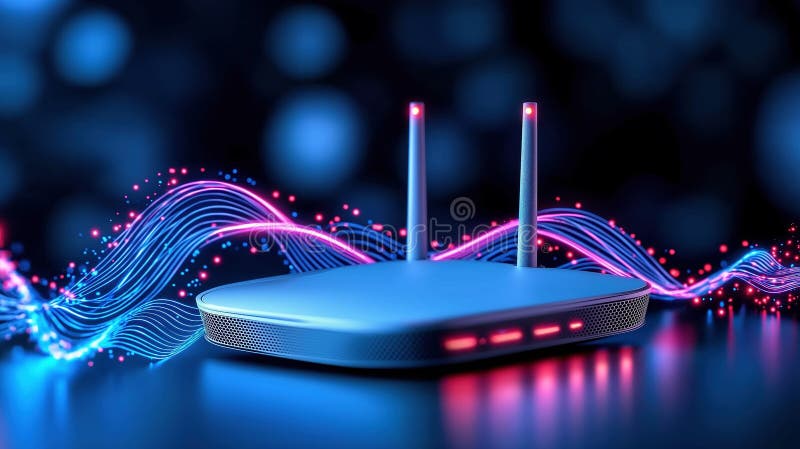 Modern Wireless Router with Glowing Antennas Against Dark Background ...