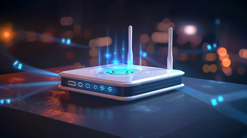 A Modern Wireless Router with Glowing Blue Lights, Representing Fast ...
