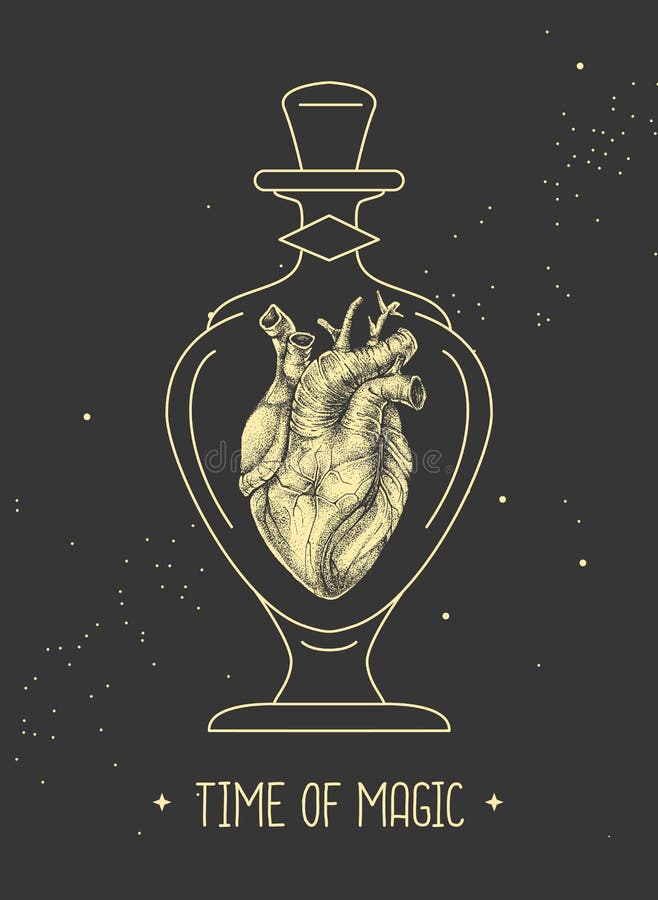 Modern Witchcraft Magic Card with Human Heart in Glass Bottle. Stock ...