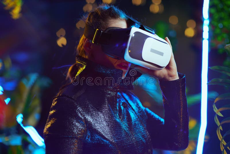 Modern Woman in Metaverse in Vr Headset Stock Image - Image of gear ...