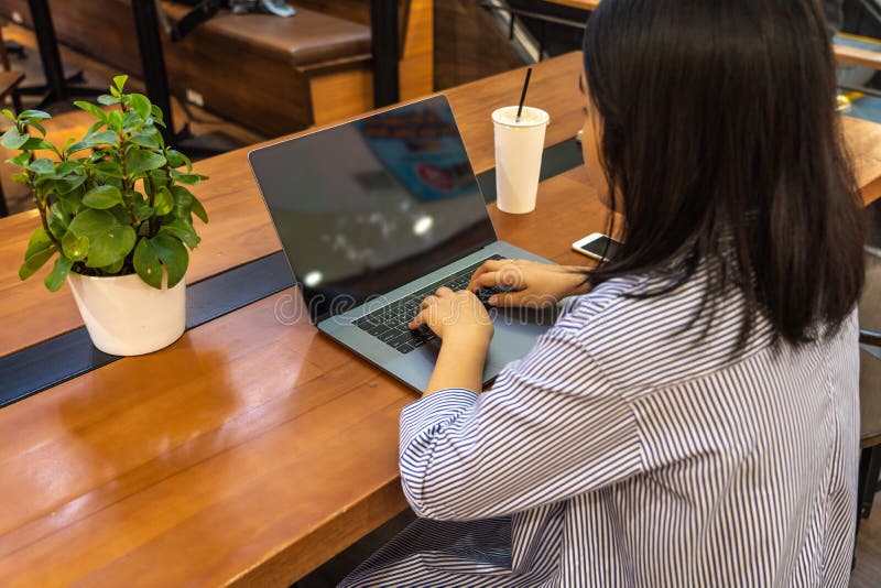 Modern Woman Using Computer Laptop on Table Stock Image - Image of ...
