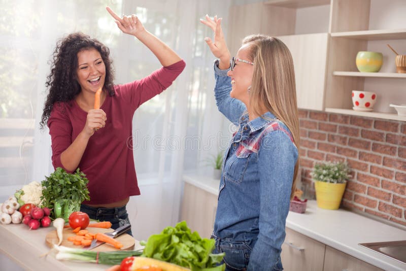 Modern Women, Cooking and Fun in the Kitchen Stock Image - Image of ...