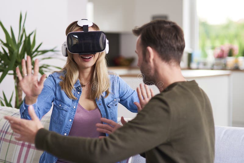 Couple Using Virtual Reality Simulator Stock Image - Image of bond ...