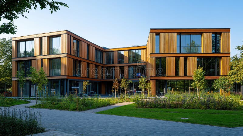 Modern Wood-clad Office Building with Landscaped Courtyard Stock ...