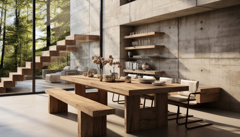 Modern Wood Table and Chair in Elegant Empty Living Room Generated by ...