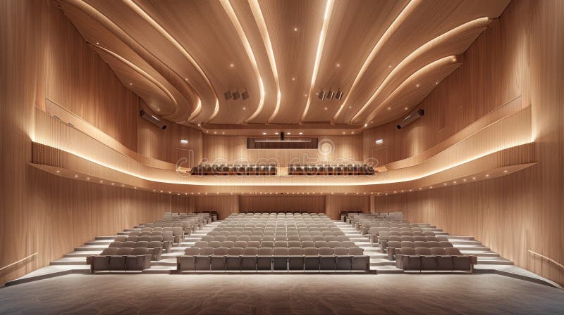 Modern Wooden Auditorium with Curved Ceiling and Comfortable Seating ...