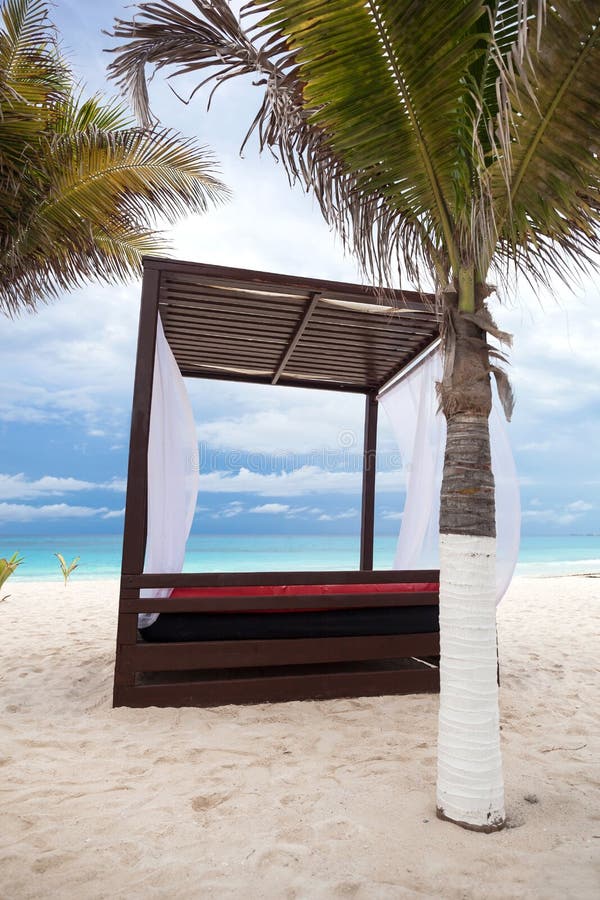 Caribbean Gazebo Beds In Tropical Beach Sand Stock Photo - Image of ...