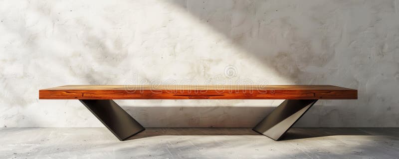 Modern Wooden Bench with Metal Legs in Minimalist Interior Stock Photo ...