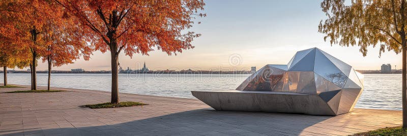 A Modern Wooden Bench, Nearly Pentagonal in Shape, with a Design ...